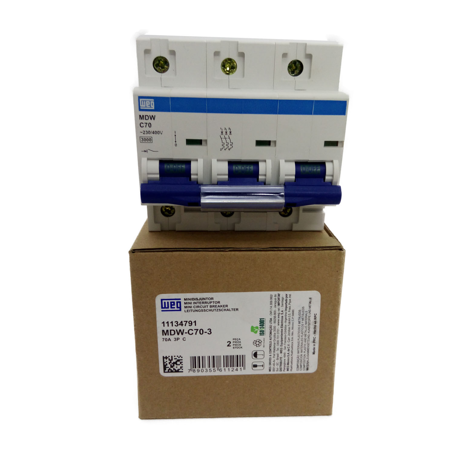 Mini Disjuntor 70A MDW-C70A 3POLOS 230/400VCA 3kA WEG