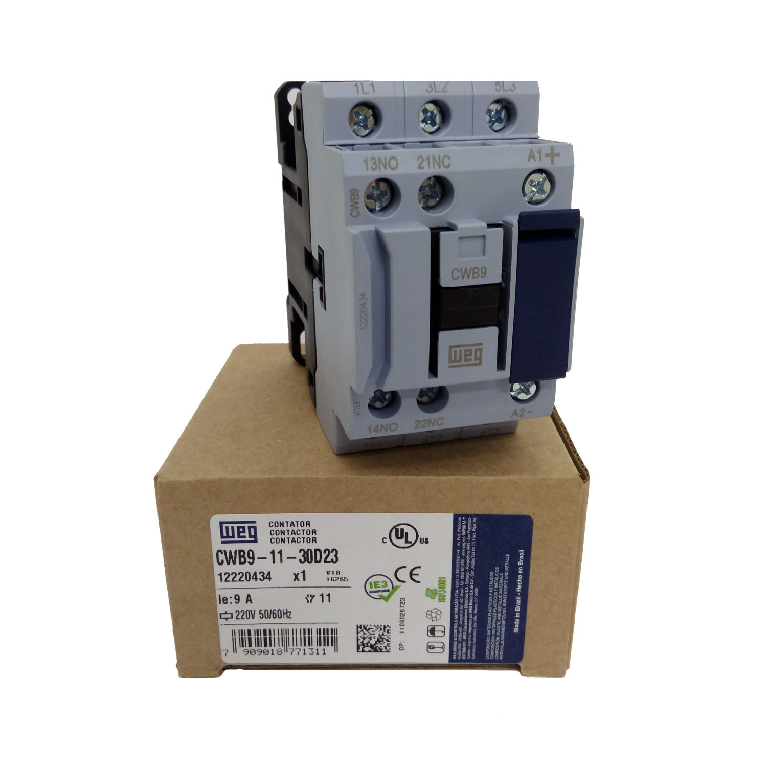 Contator 9A Tripolar CWB9-11-30D23 220V 50/60Hz Weg